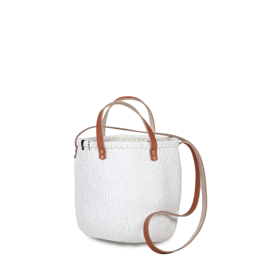 Handwoven small white shoulder bag with long and short handles S